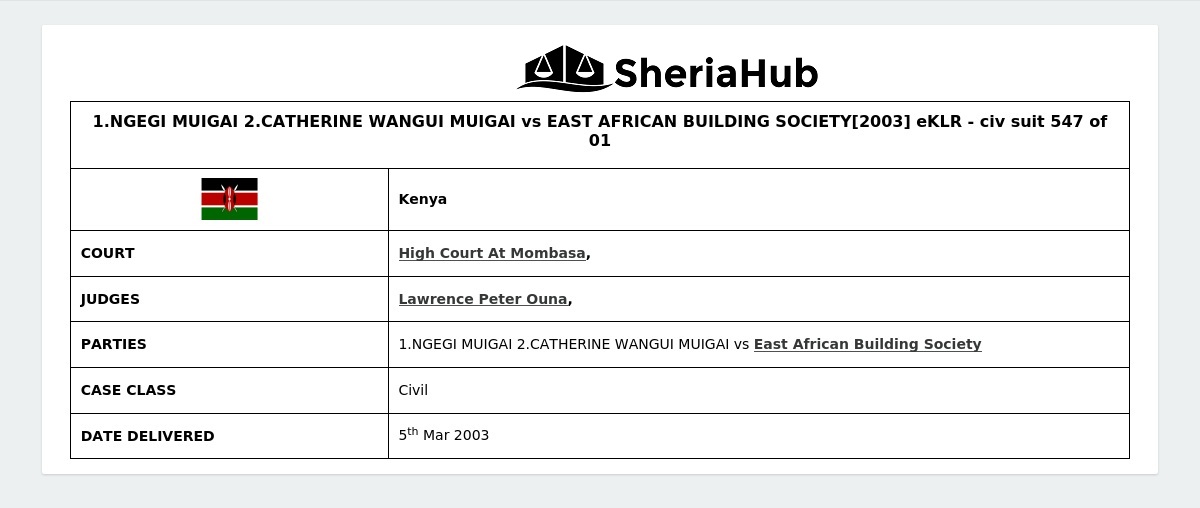 1.Ngegi Muigai 2.Catherine Wangui Muigai Vs East African Building ...