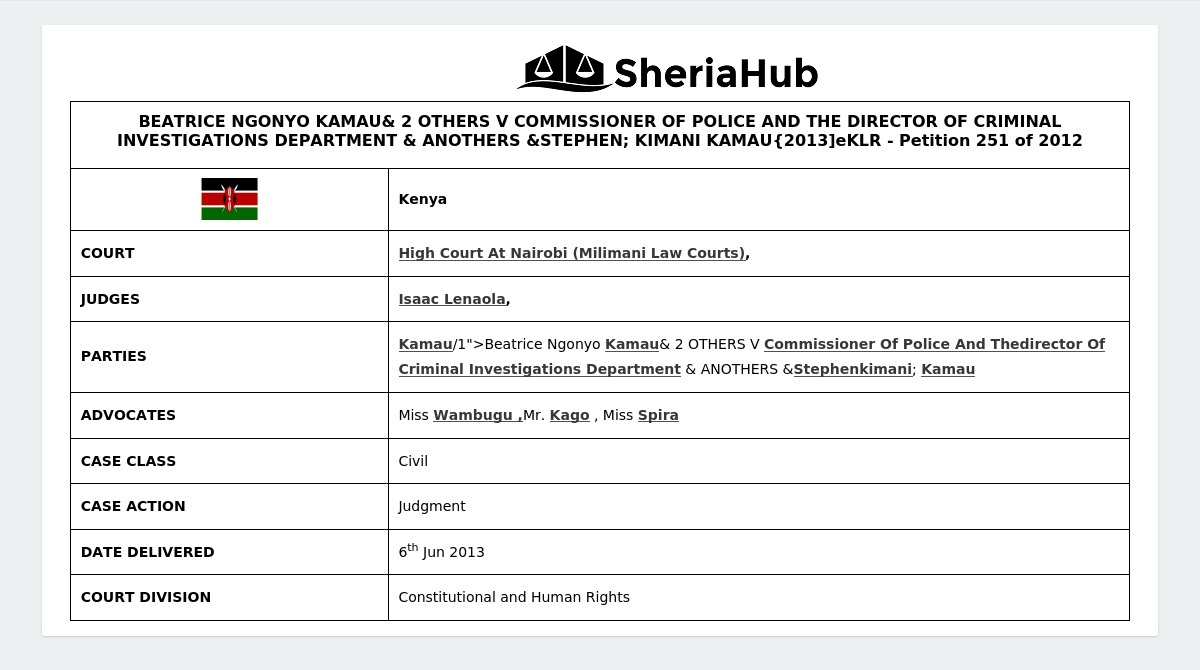 Beatrice Ngonyo Kamau& 2 Others V Commissioner Of Police And The ...