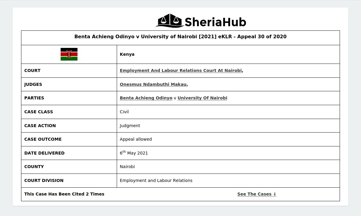Benta Achieng Odinyo V University Of Nairobi [2021] Eklr