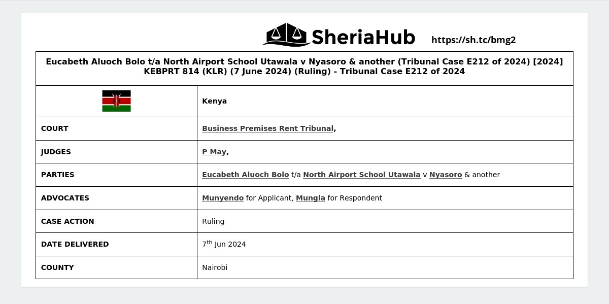 Eucabeth Aluoch Bolo T/A North Airport School Utawala V Nyasoro ...