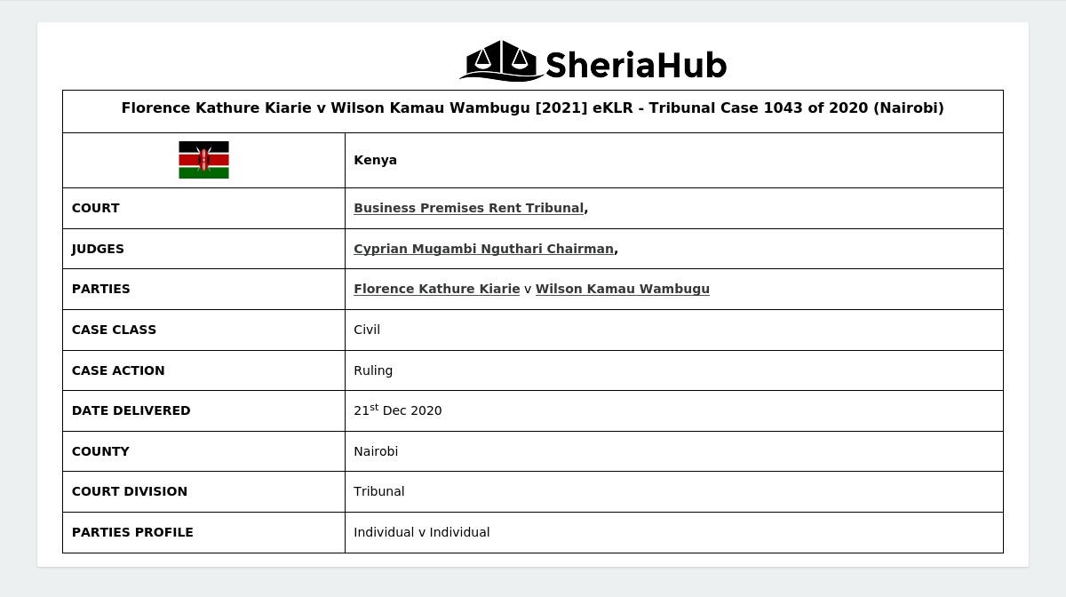 Florence Kathure Kiarie V Wilson Kamau Wambugu [2021] Eklr