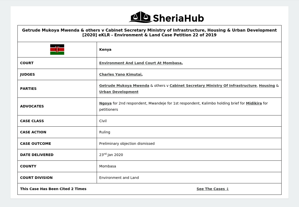 Getrude Mukoya Mwenda & Others V Cabinet Secretary Ministry Of ...