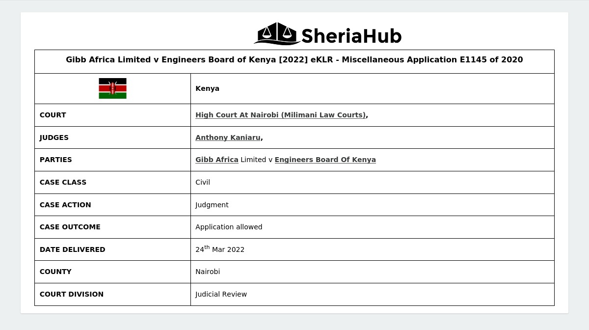 Gibb Africa Limited V Engineers Board Of Kenya [2022] Eklr