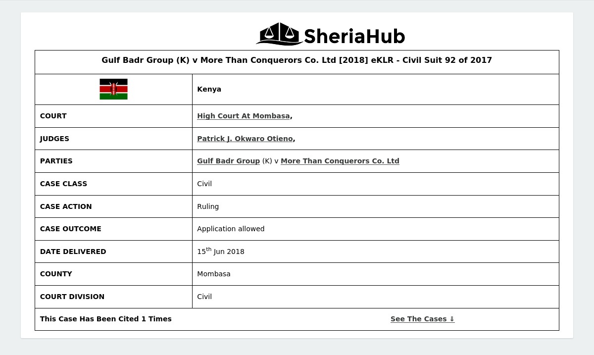 Gulf Badr Group (K) V More Than Conquerors Co. Ltd [2018] Eklr