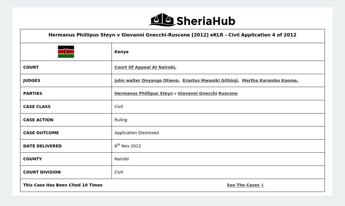 Hermanus Phillipus Steyn V Giovanni Gnecchi-Ruscone [2012] Eklr