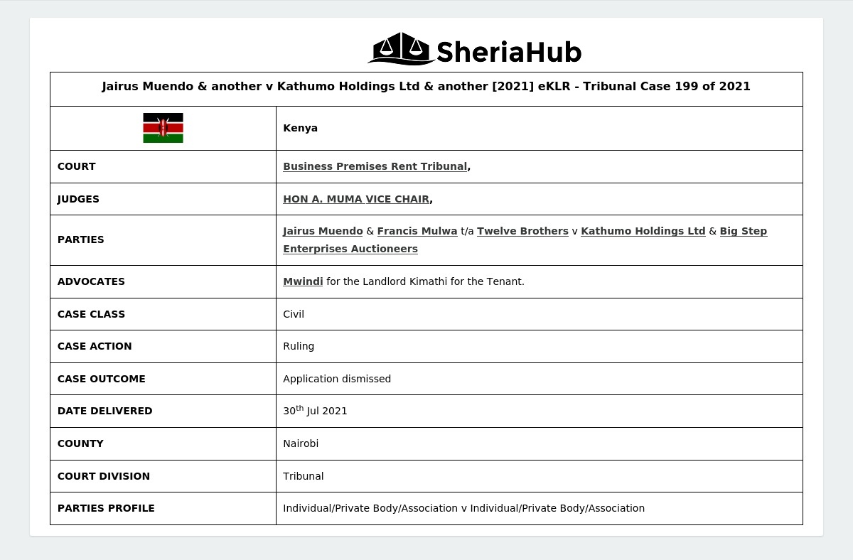 Jairus Muendo & Another V Kathumo Holdings Ltd & Another [2021] Eklr