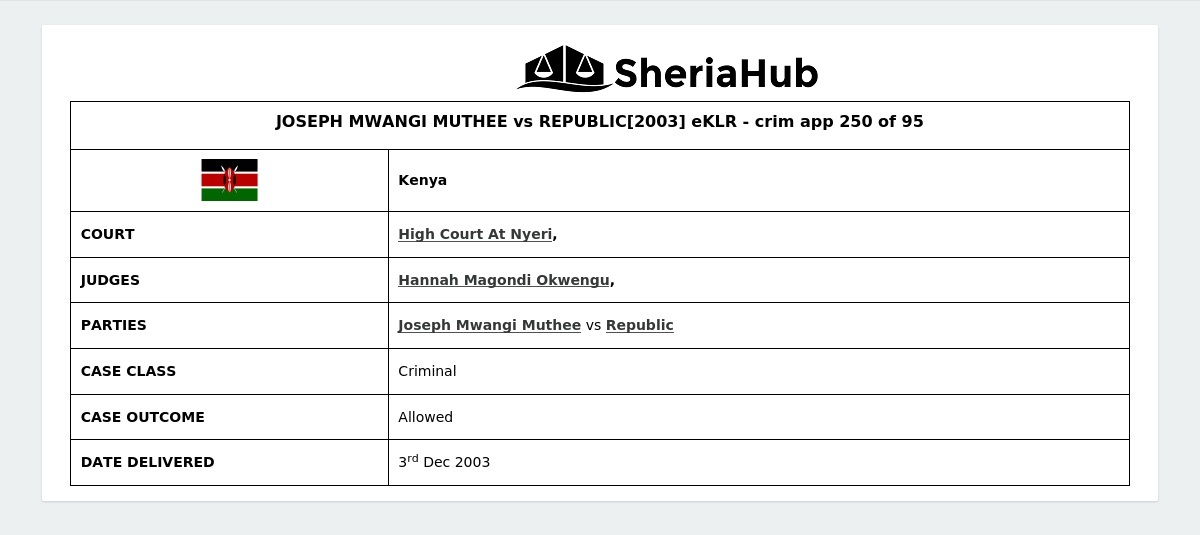 Joseph Mwangi Muthee Vs Republic[2003] Eklr