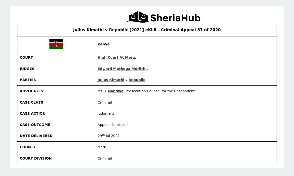 Julius Kimathi V Republic [2021] Eklr