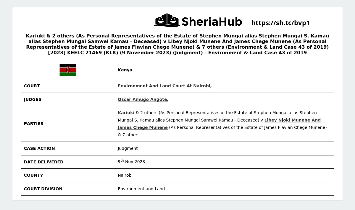 Kariuki & 2 Others (As Personal Representatives Of The Estate Of ...