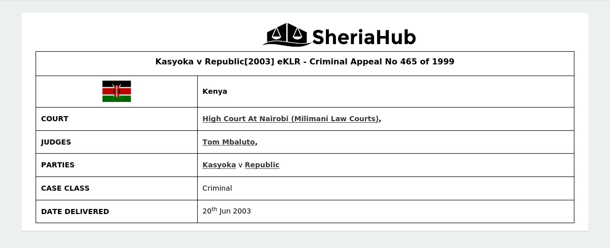 Kasyoka V Republic[2003] Eklr