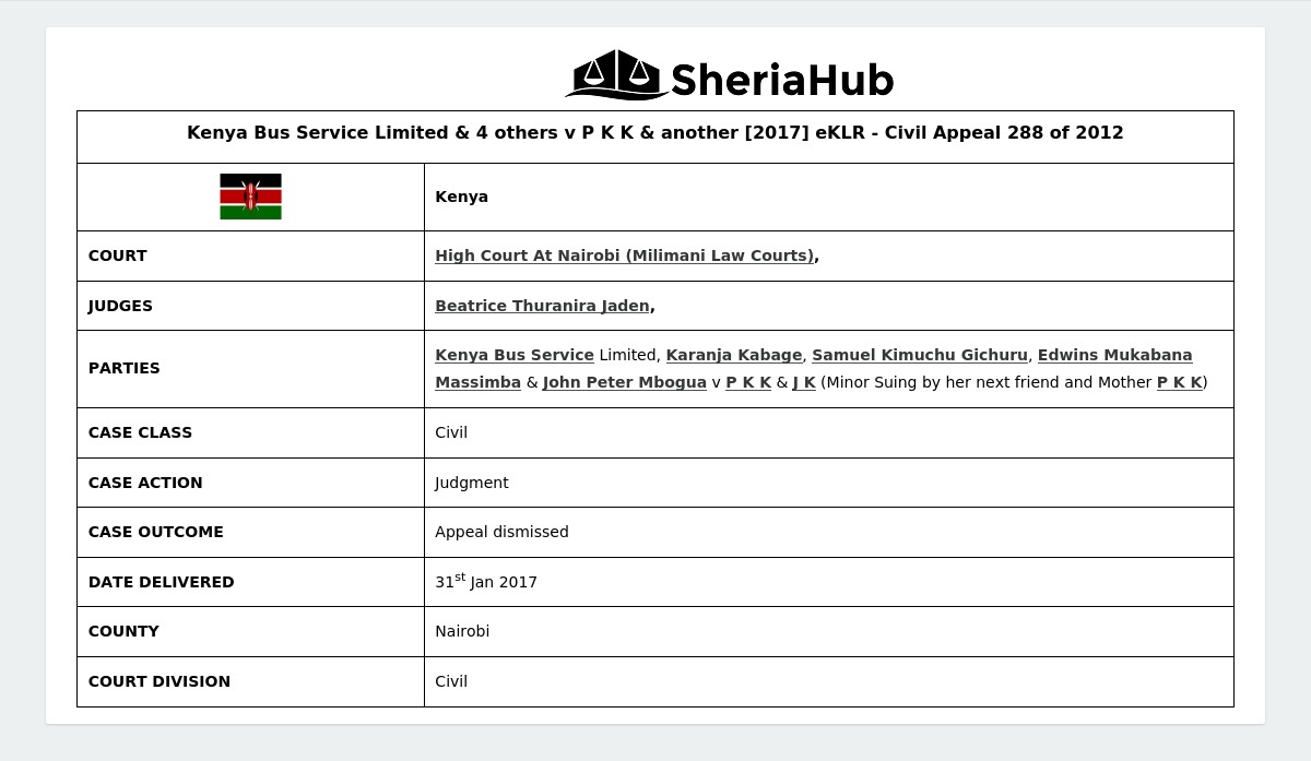 Kenya Bus Service Limited & 4 Others V P K K & Another [2017] Eklr