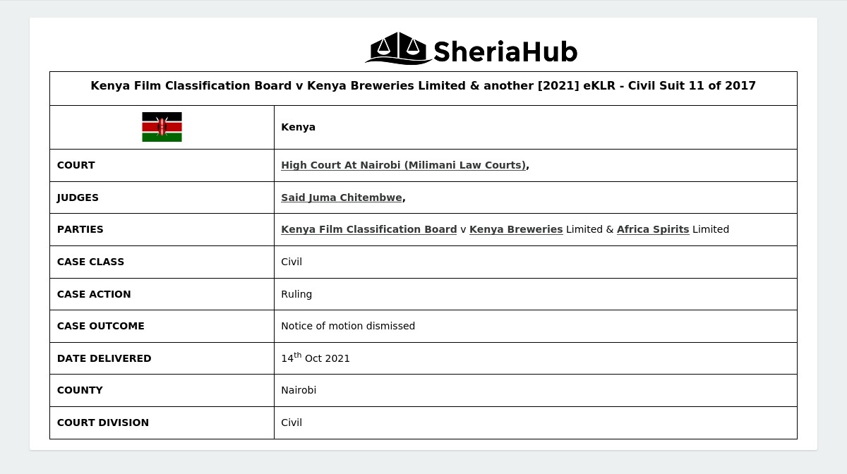 Kenya Film Classification Board V Kenya Breweries Limited & Another ...