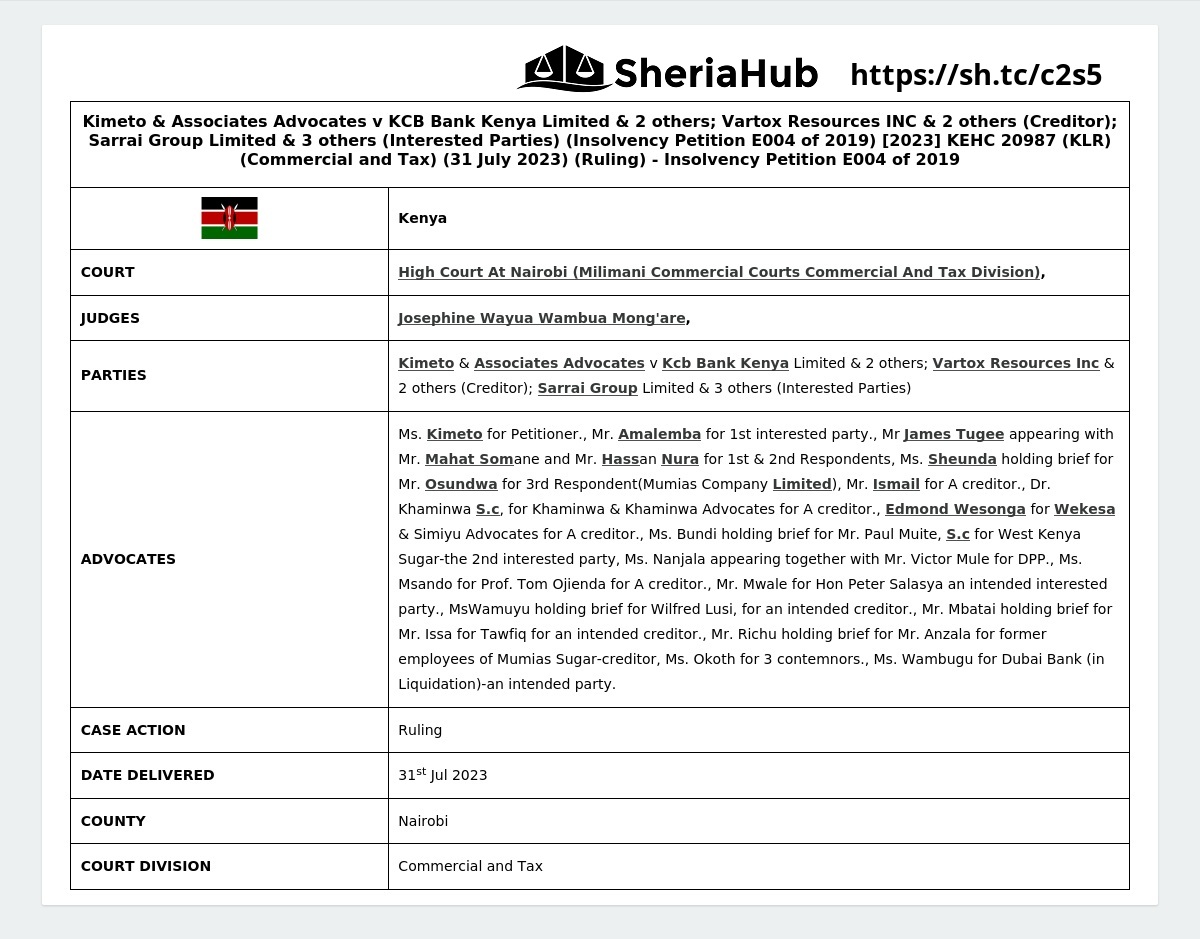 Kimeto & Associates Advocates V Kcb Bank Kenya Limited & 2 Others ...