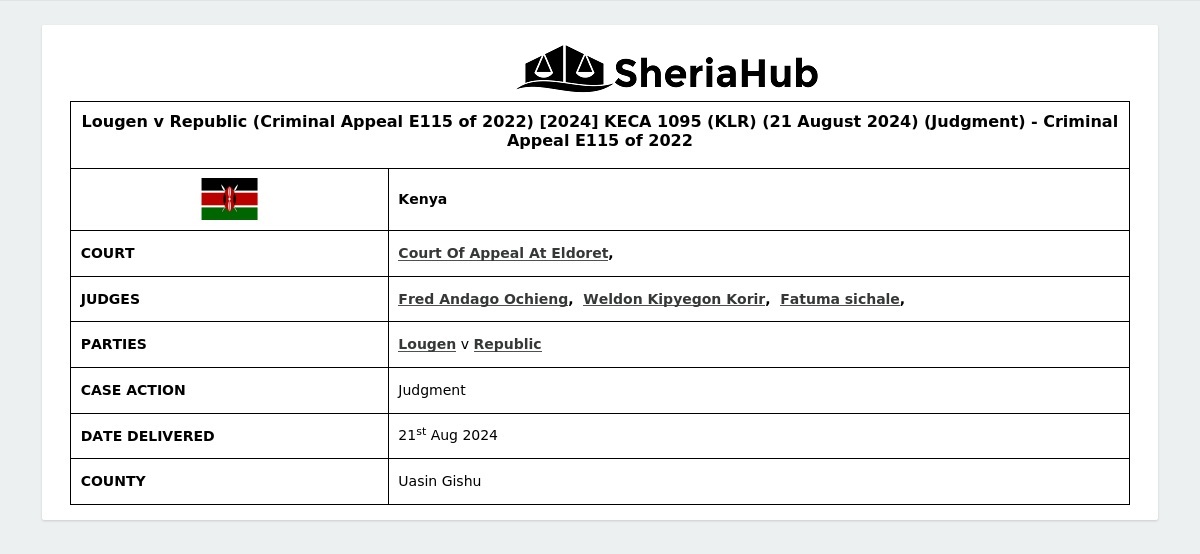 Lougen V Republic (Criminal Appeal E115 Of 2022) [2024] Keca 1095 (Klr ...