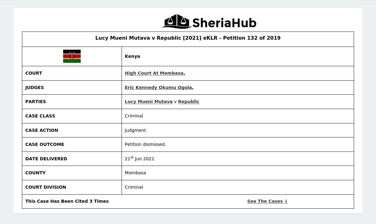Lucy Mueni Mutava V Republic [2021] Eklr