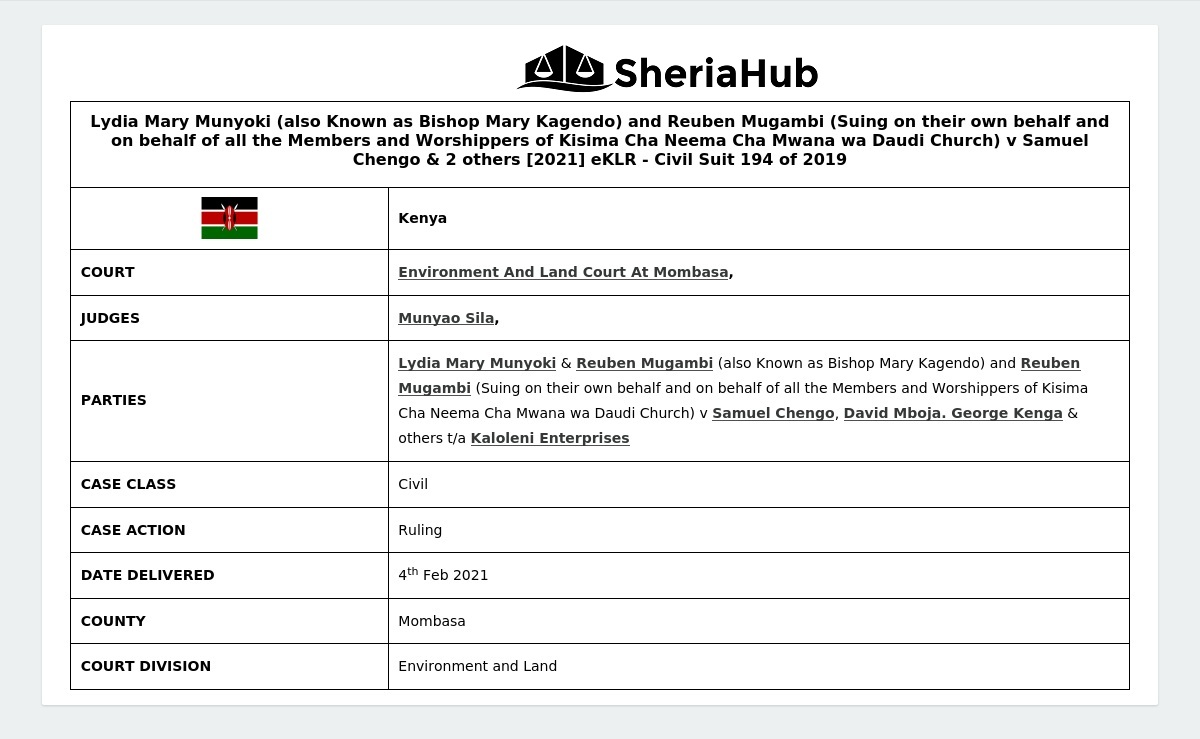 Lydia Mary Munyoki (Also Known As Bishop Mary Kagendo) And Reuben ...