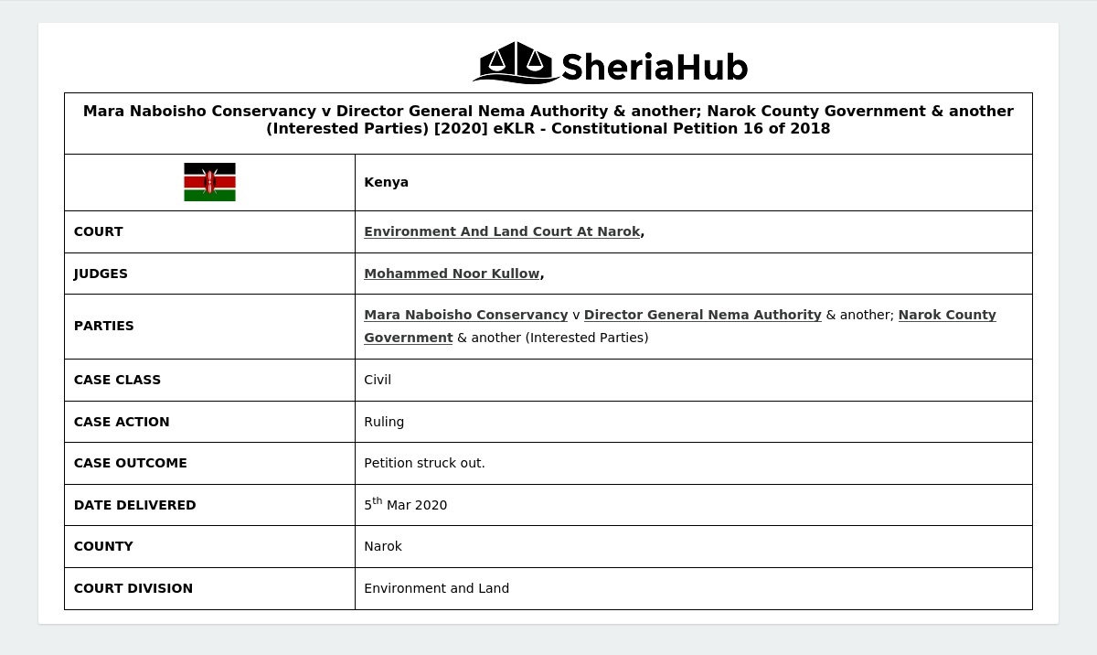 Mara Naboisho Conservancy V Director General Nema Authority & Another ...