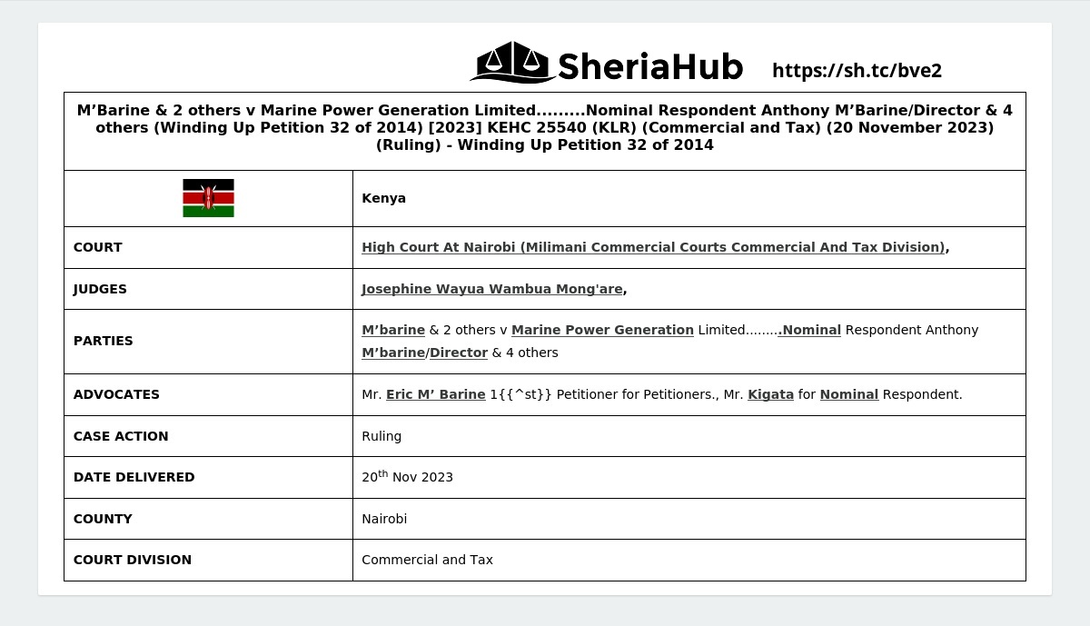 M’barine & 2 Others V Marine Power Generation Limited.........nominal ...
