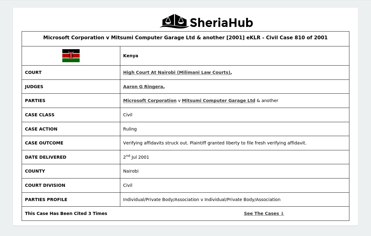 Microsoft Corporation V Mitsumi Computer Garage Ltd & Another [2001] Eklr