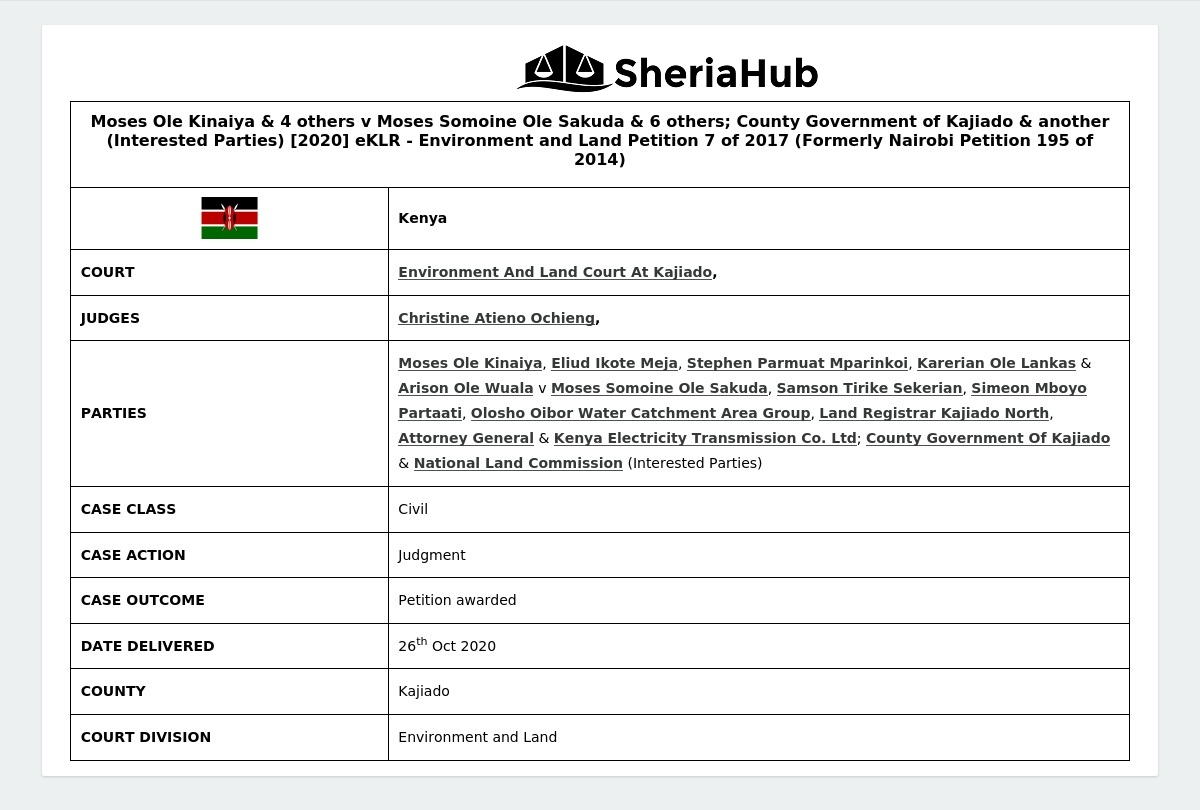 Moses Ole Kinaiya & 4 Others V Moses Somoine Ole Sakuda & 6 Others ...