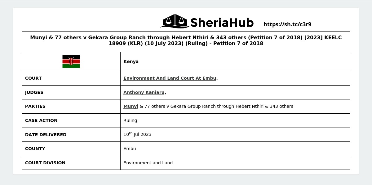 Munyi & 77 Others V Gekara Group Ranch Through Hebert Nthiri & 343 ...