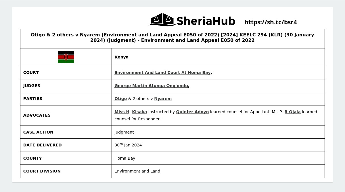 Otigo & 2 Others V Nyarem (Environment And Land Appeal E050 Of 2022 ...