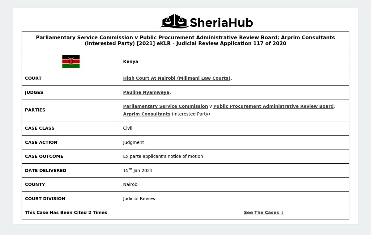 Parliamentary Service Commission V Public Procurement Administrative ...