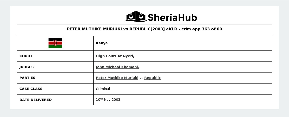 Peter Muthike Muriuki Vs Republic[2003] Eklr