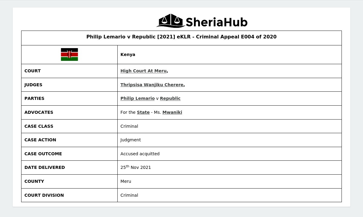 Philip Lemario V Republic [2021] Eklr
