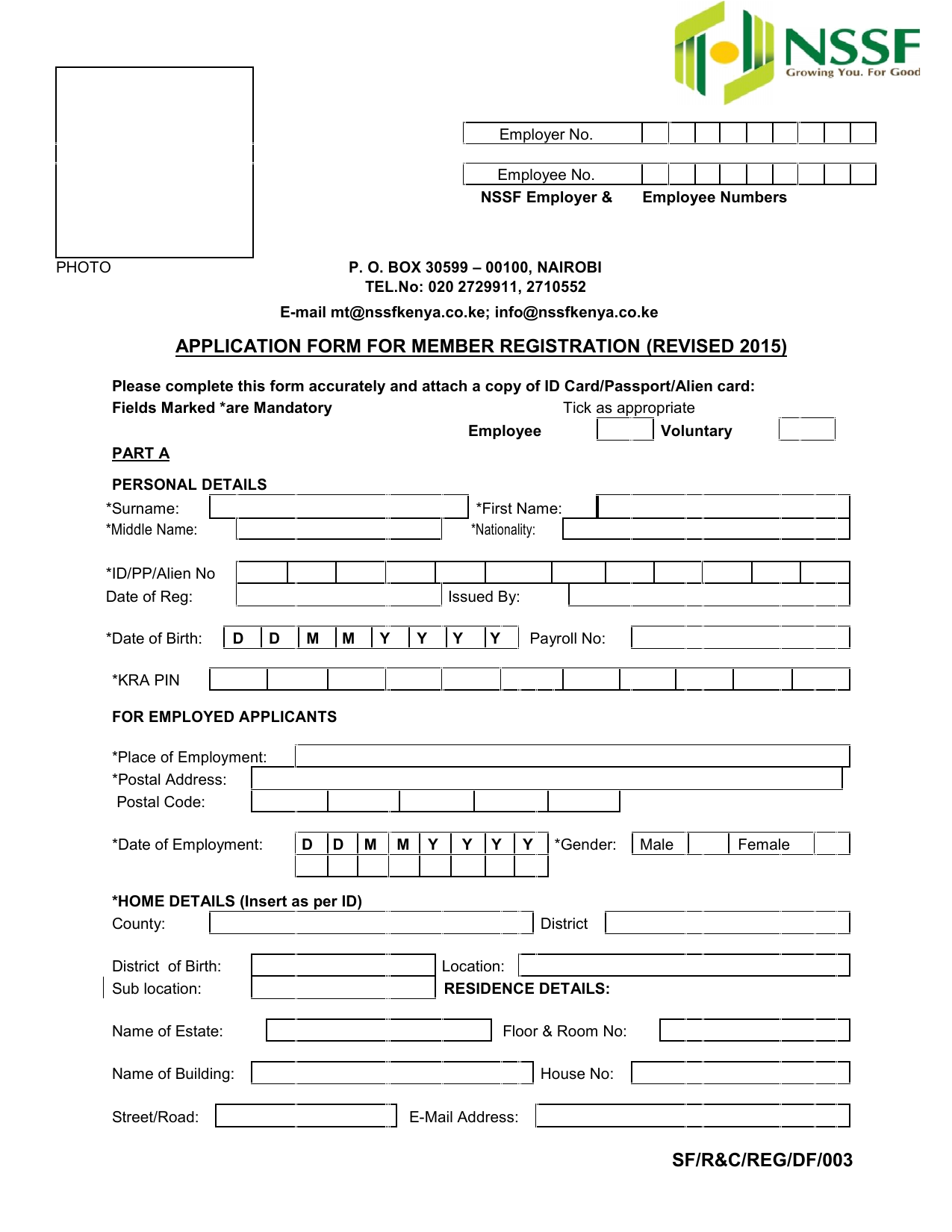 Download Application Form For Member Registration(sf/r&c/reg/df/003 ...