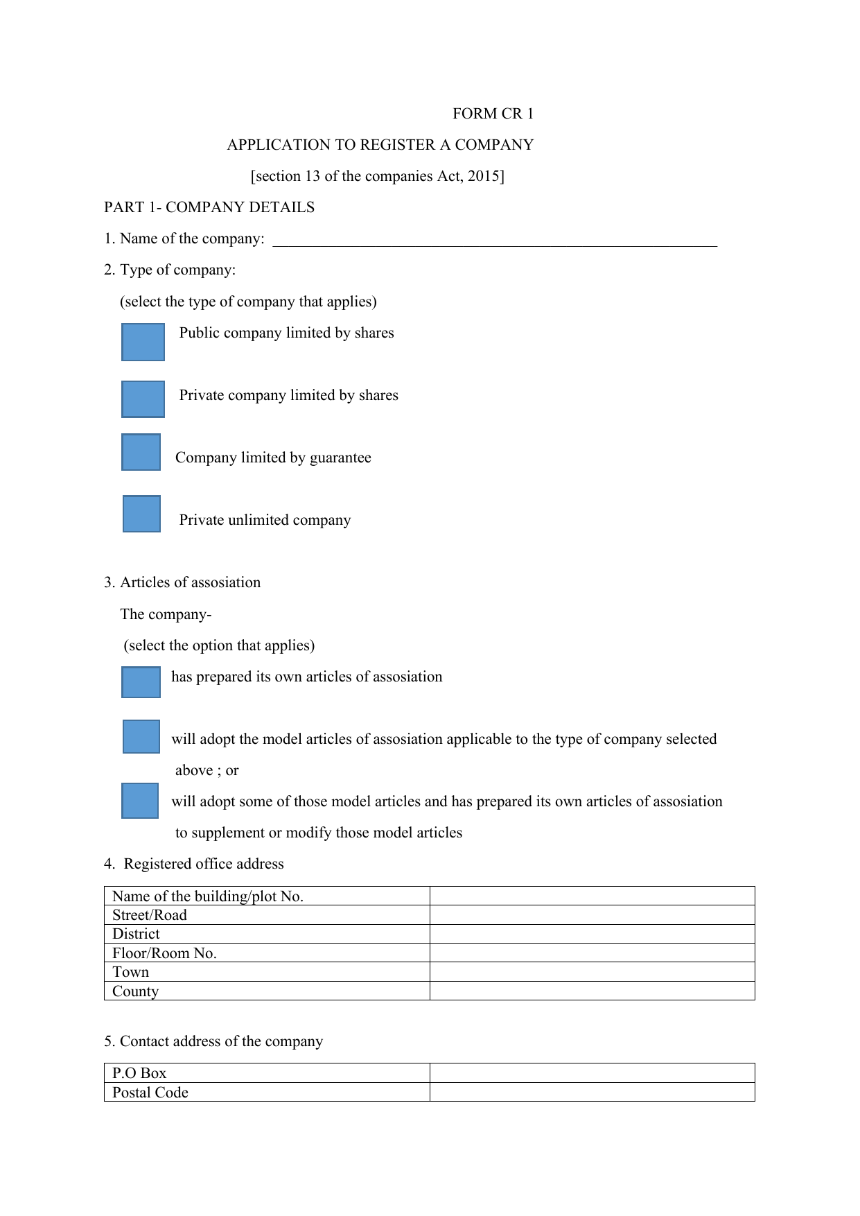 Download Application To Register A Company(cr1) - SheriaHub Documents