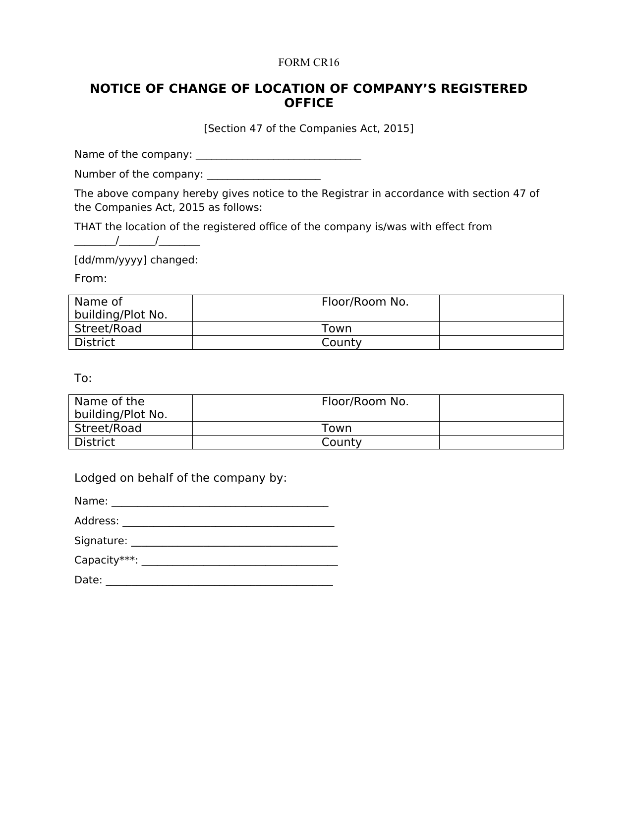 Download Notice Of Change Of Location Of Company’s Registered Office ...