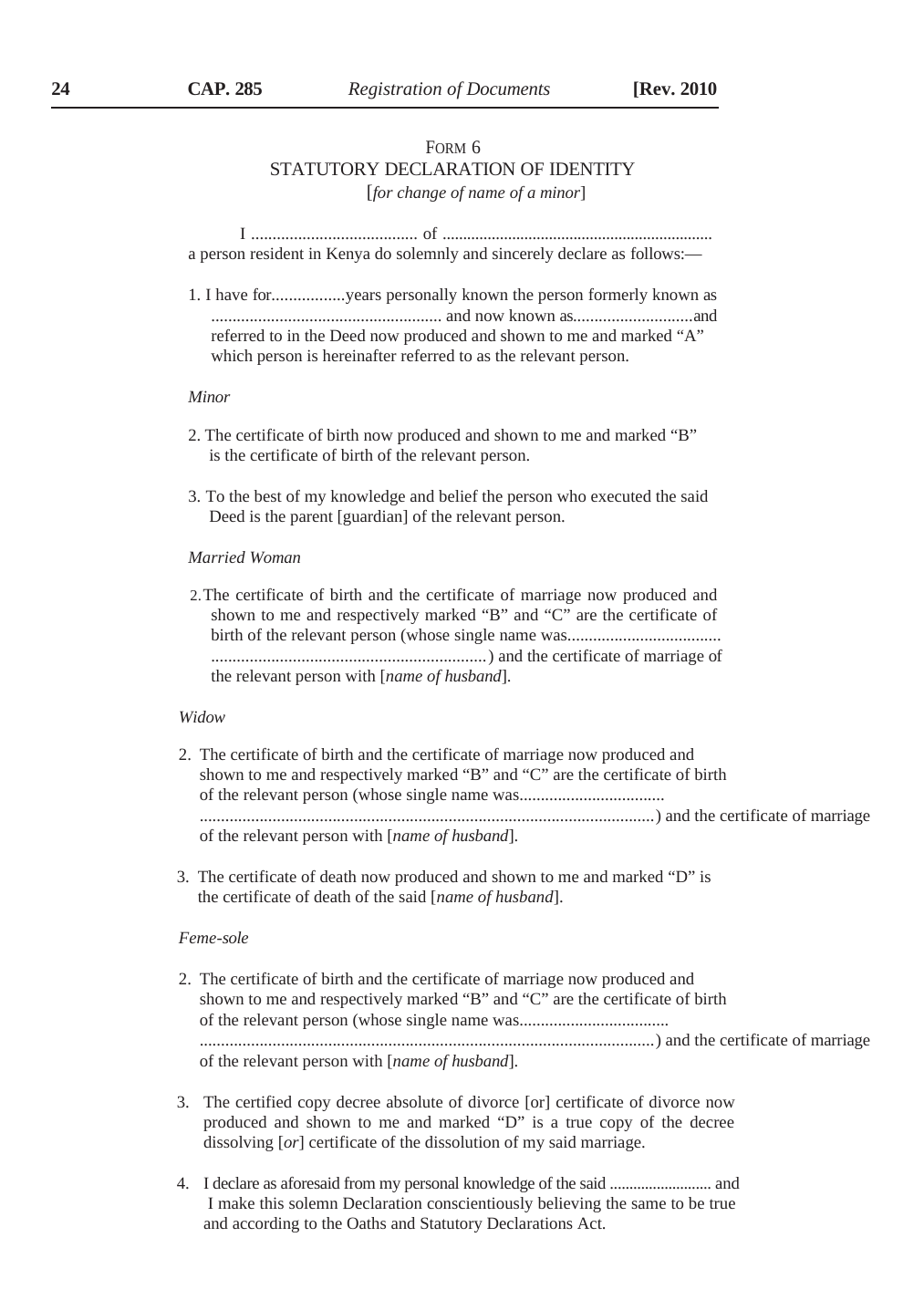 Download Statutory Declaration Of Identity- Minor, Married Woman, Widow ...