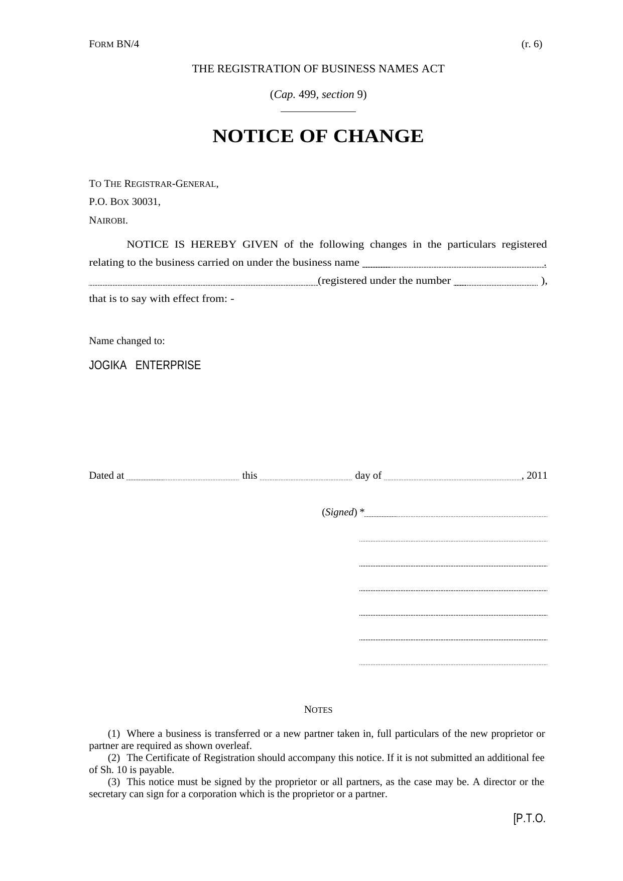 Download Notice Of Change(form Bn 4) - SheriaHub Documents
