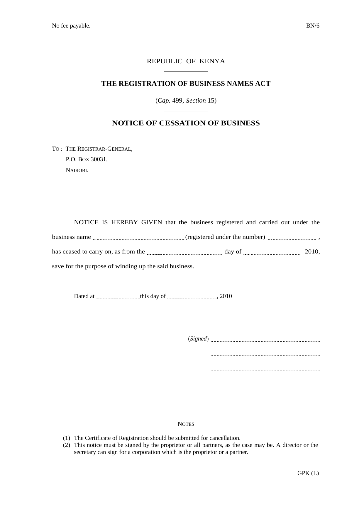 Download Notice Of Cessation Of Business (form Bn 6) - SheriaHub Documents