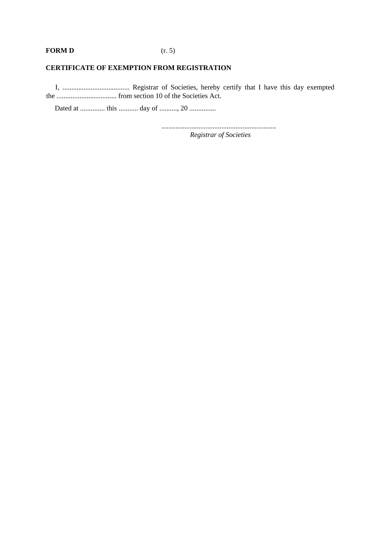Download Certificate Of Exemption From Registration (form D ...