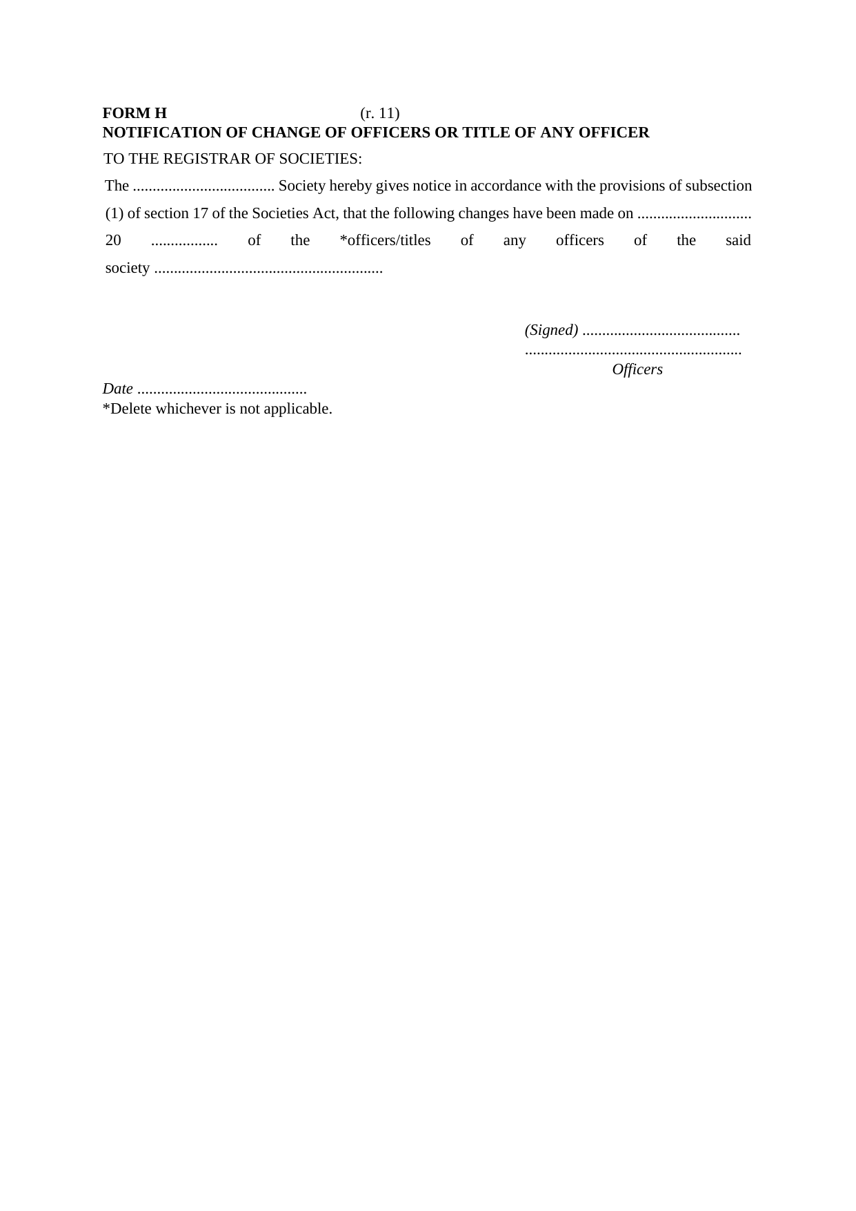 Download Notification Of Change Of Officers Or Title Of Any Officer ...