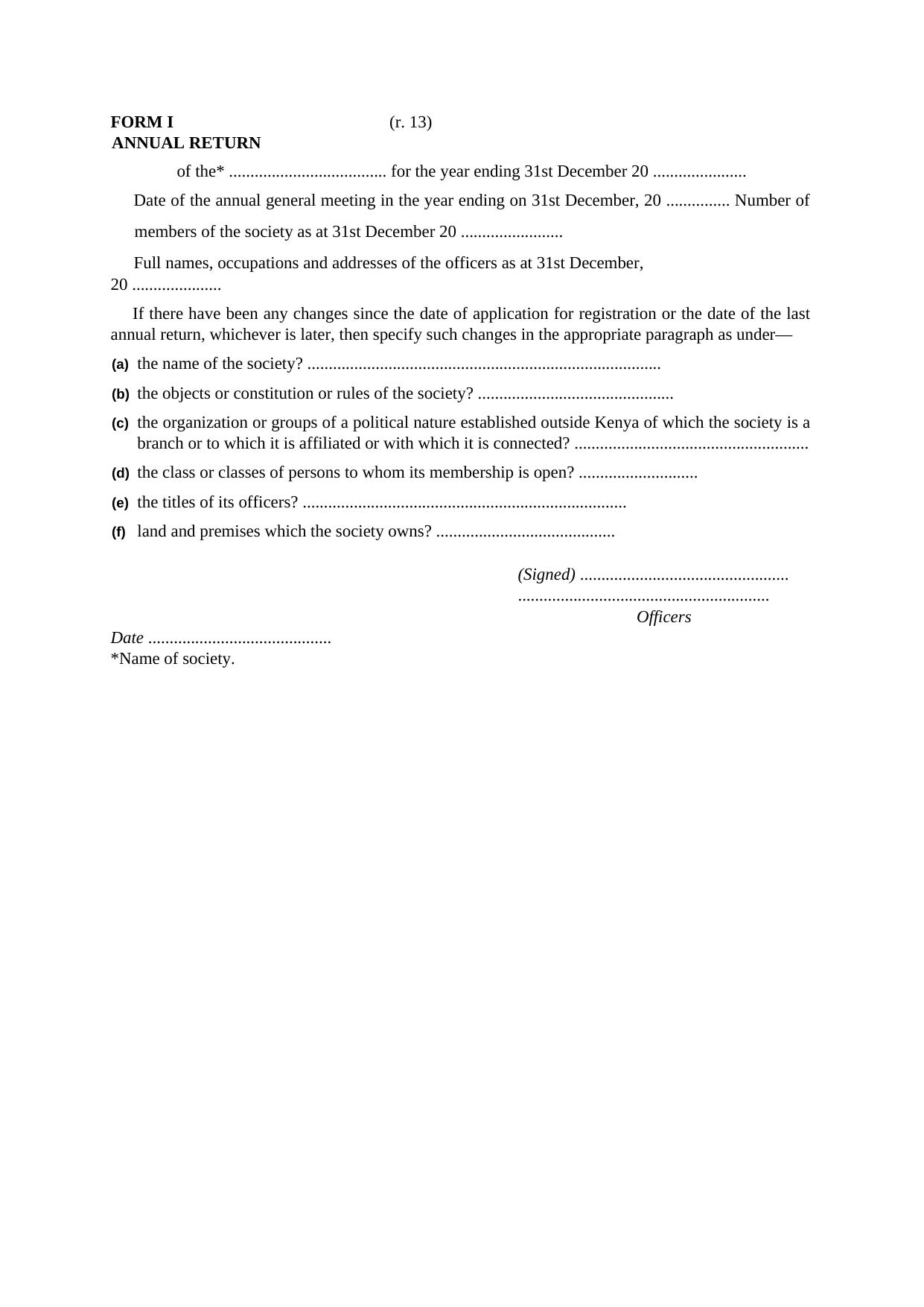 Download Societies Annual Return (form I) - SheriaHub Documents