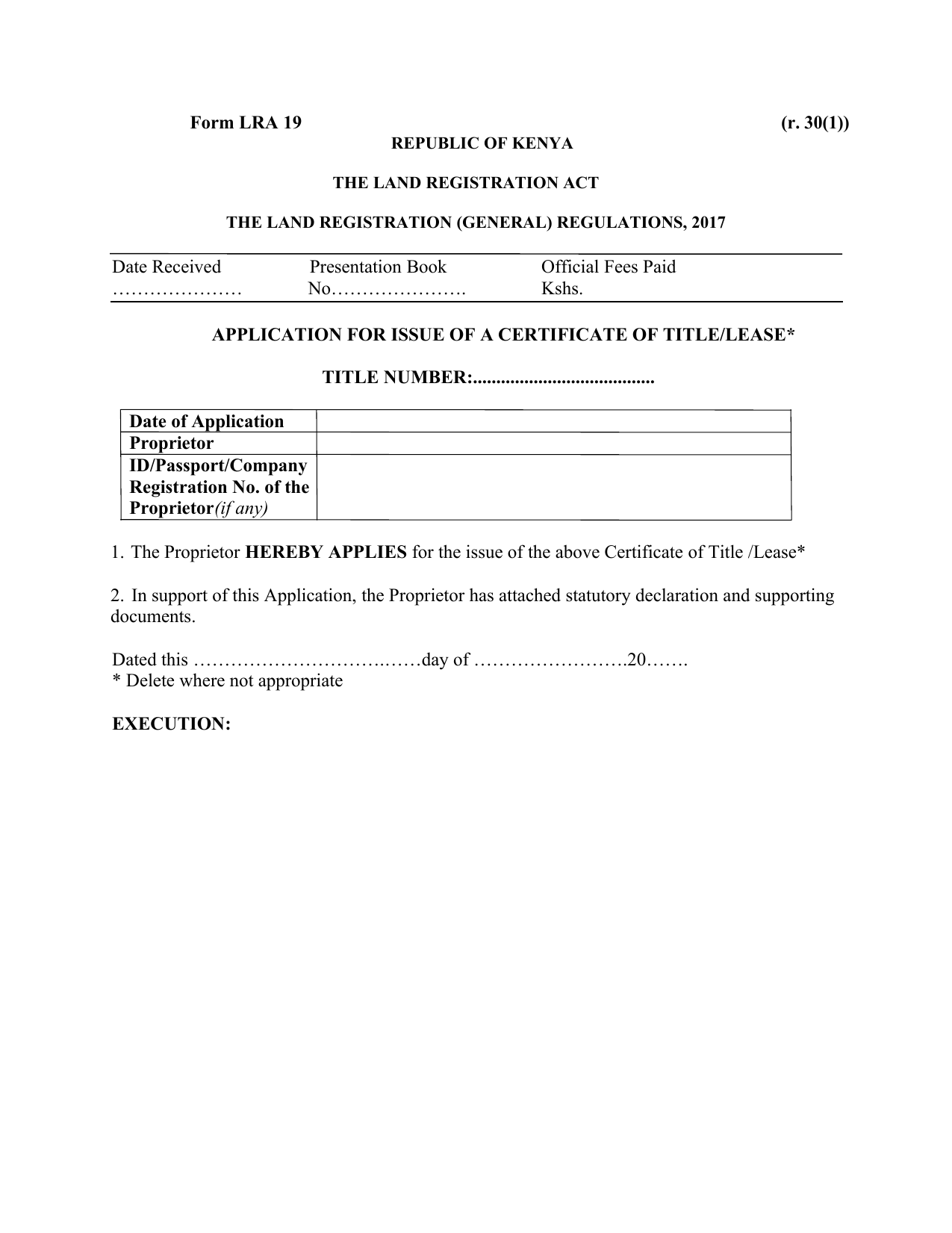 Download Application For Issue Of A Certificate Of Title Lease (form ...