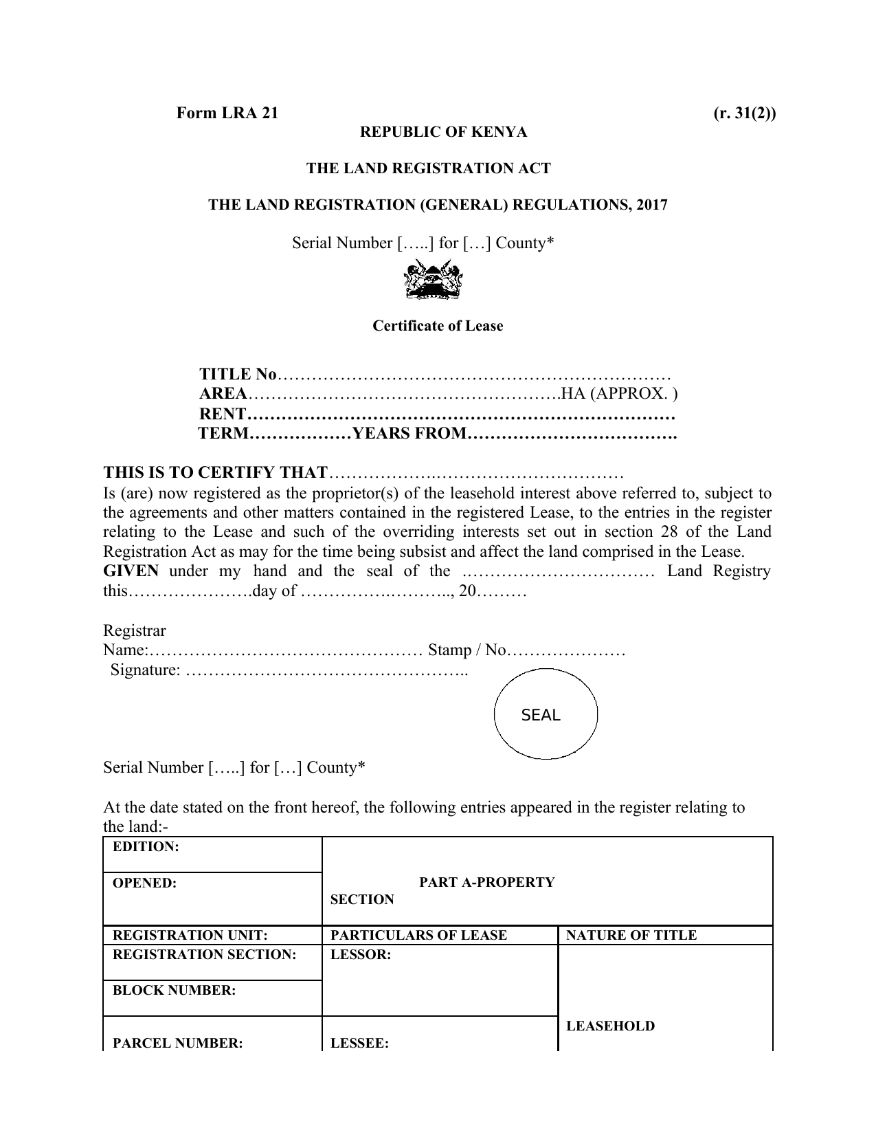 Download Certificate Of Lease (form-lra-21) - SheriaHub Documents