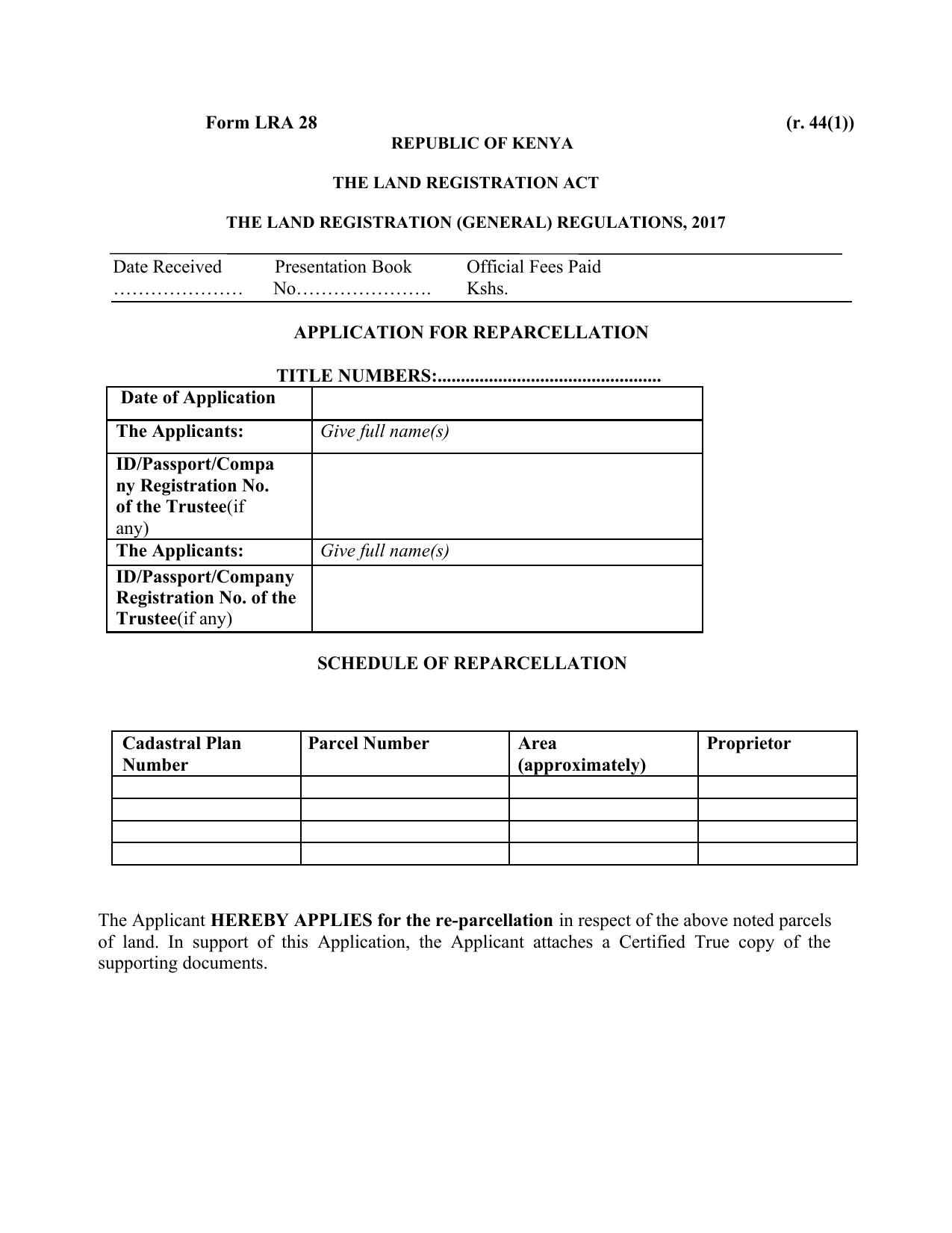 Download Application For Reparcellation (form-lra-28) - SheriaHub Documents