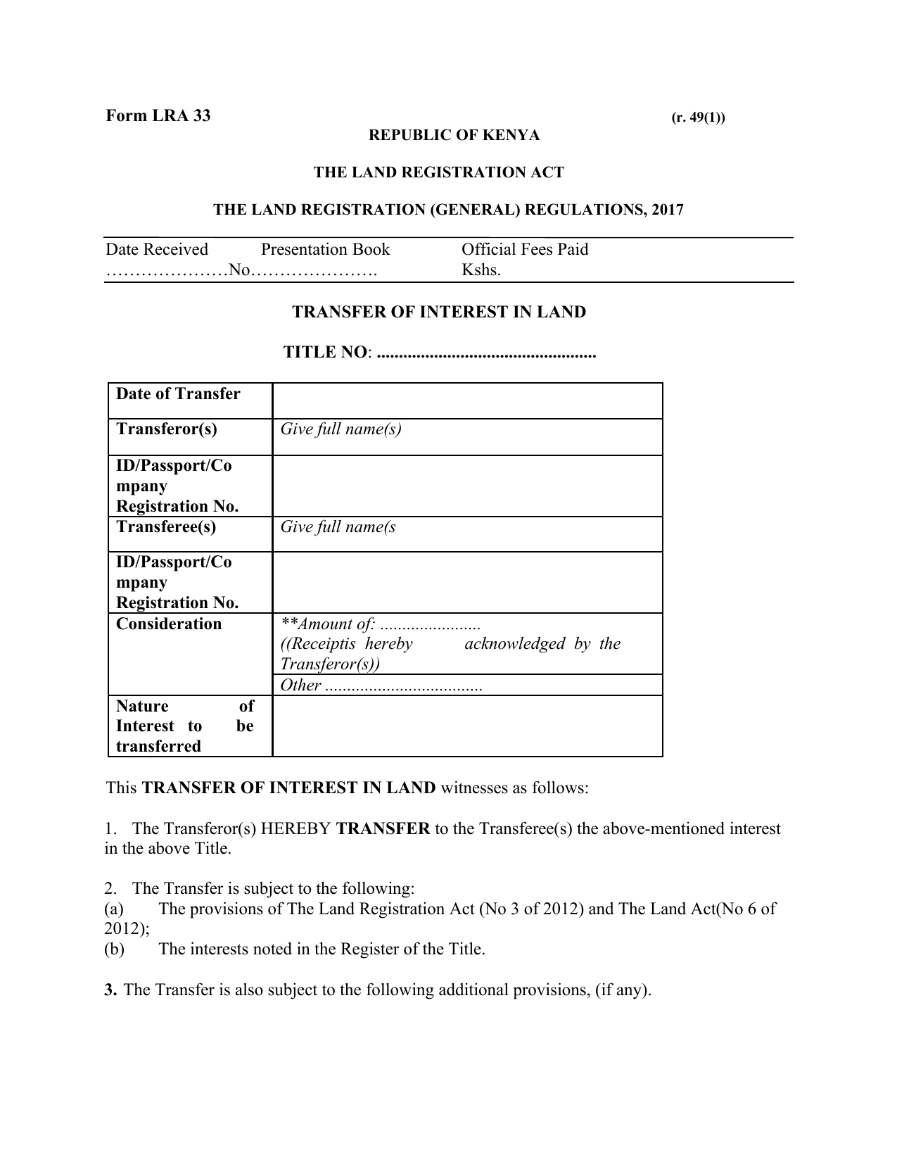 Download Transfer Of Interests In Land (form Lra 33) - SheriaHub Documents