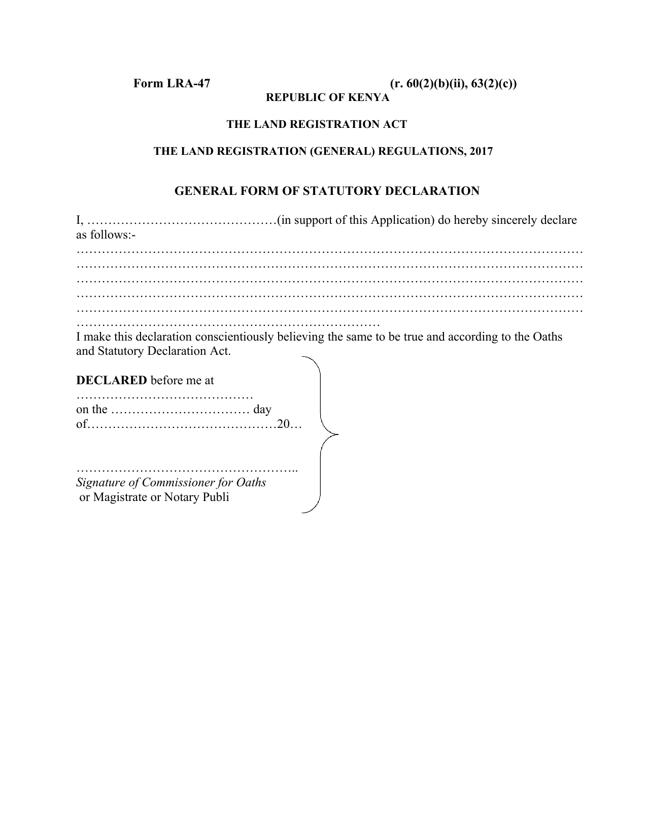 Download General Form Of Statutory Declaration (form-lra-47 ...