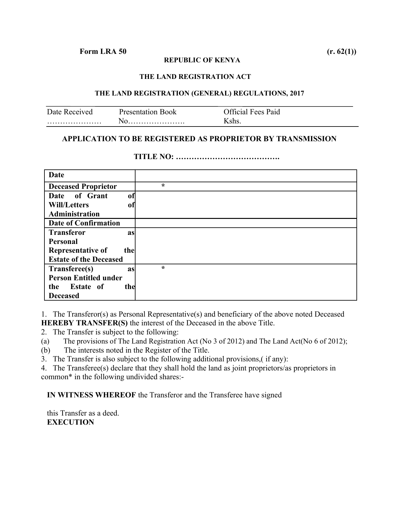 Download Application To Be Registered As Proprietor By Transmission ...