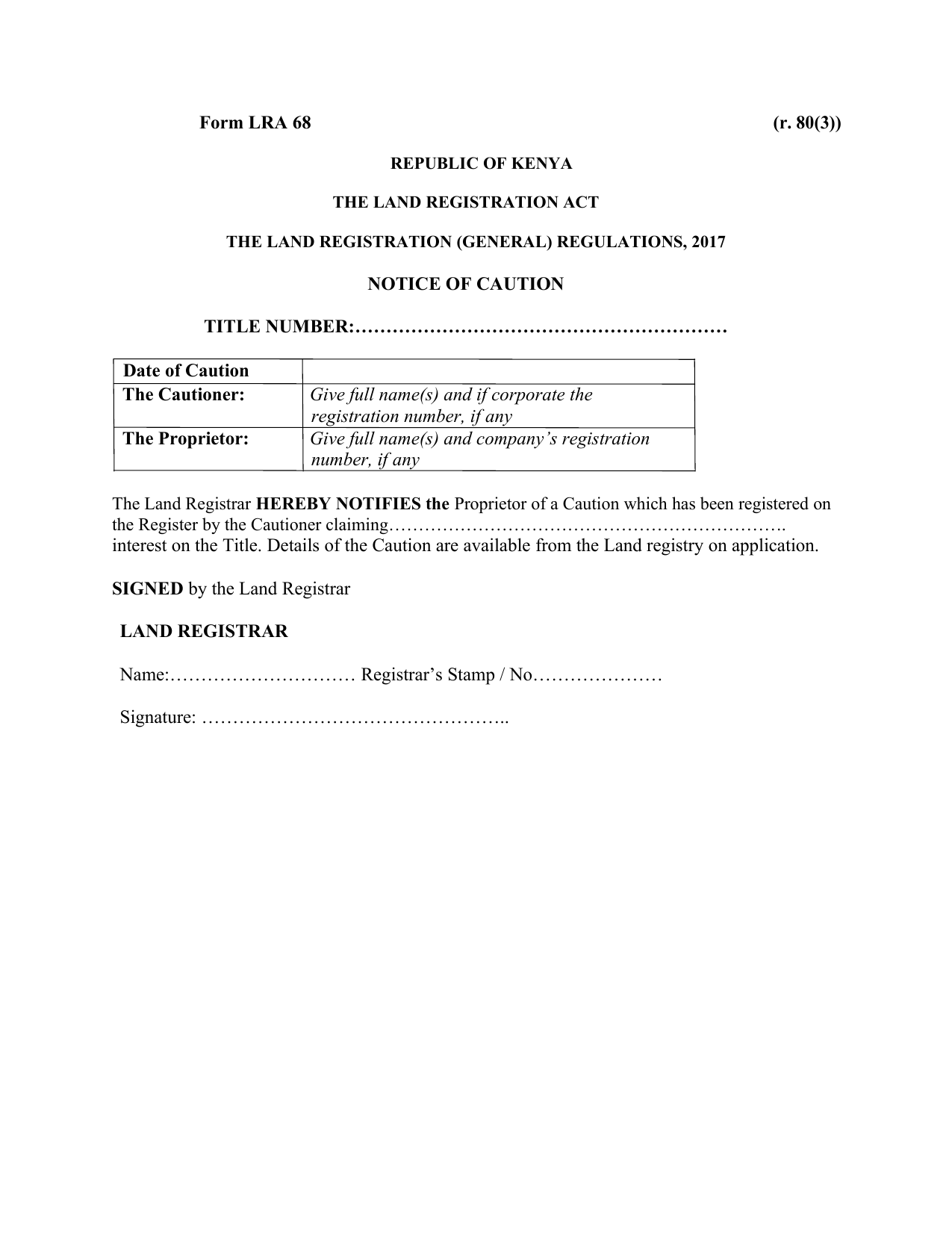 Download Notice Of Caution (form-lra-68) - SheriaHub Documents