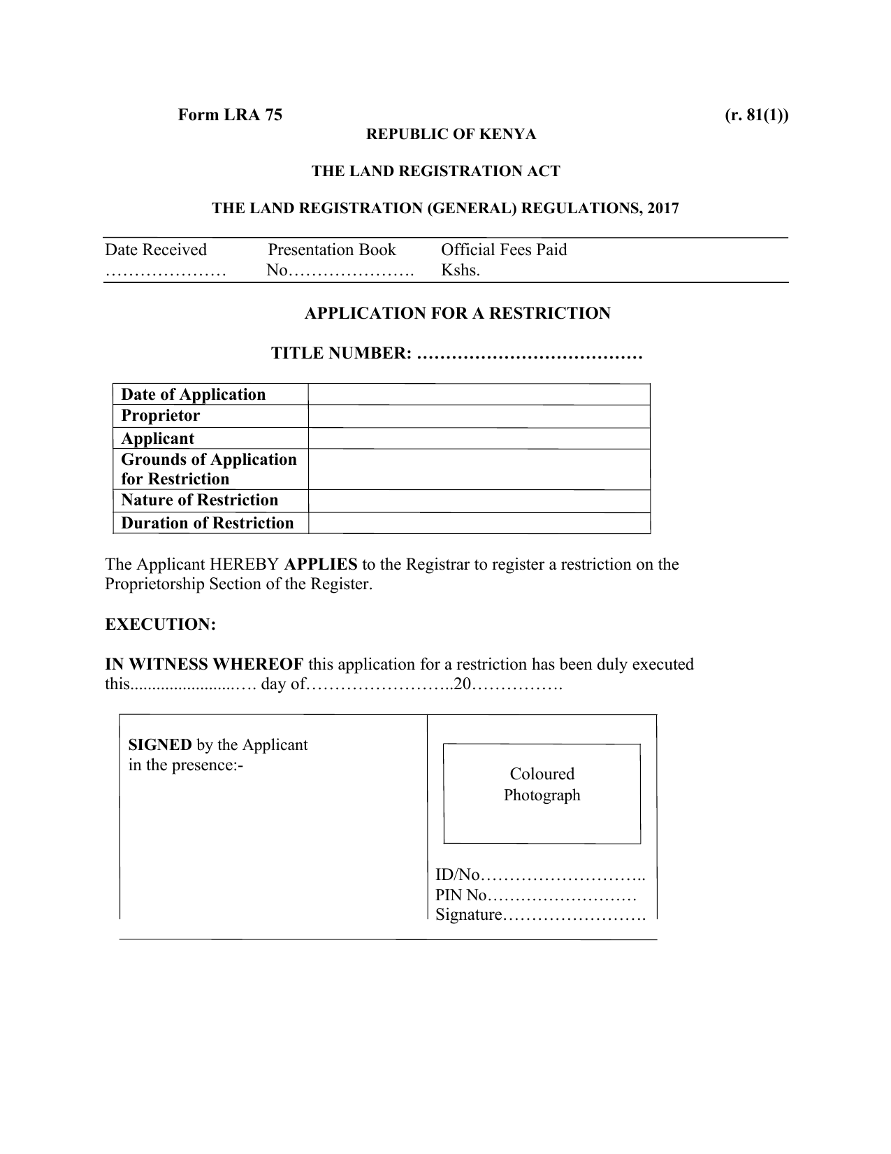Download Application For A Restriction (form-lra-75) - SheriaHub Documents