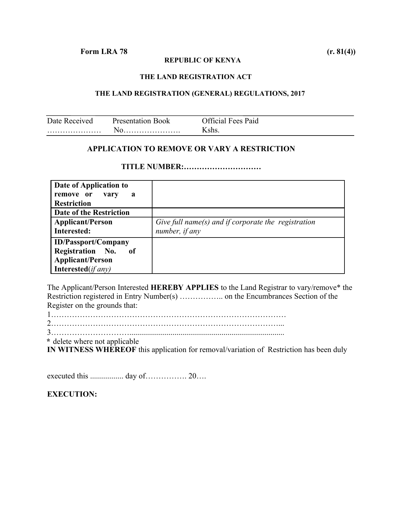 Download Application To Remove Or Vary A Restriction (form-lra-78) - SheriaHub Documents