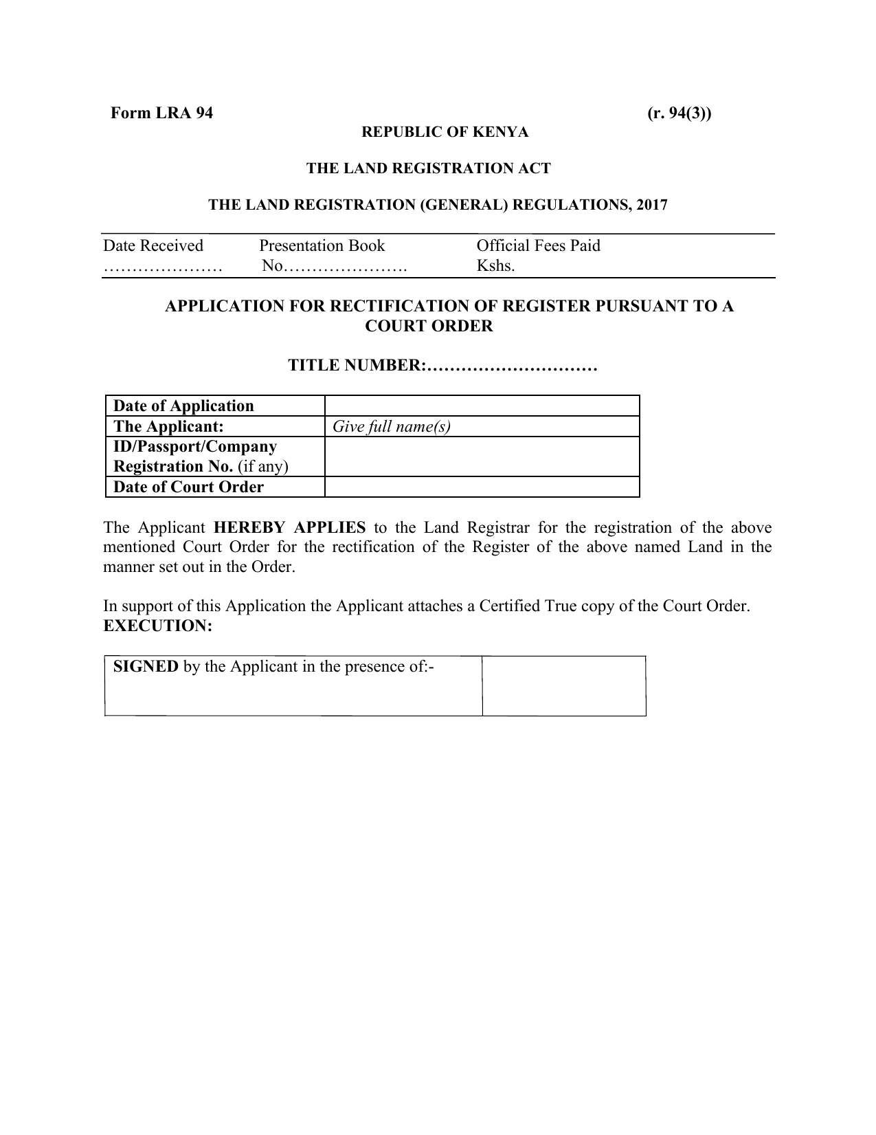 Download Application For Rectification Of Register Pursuant To A Court ...