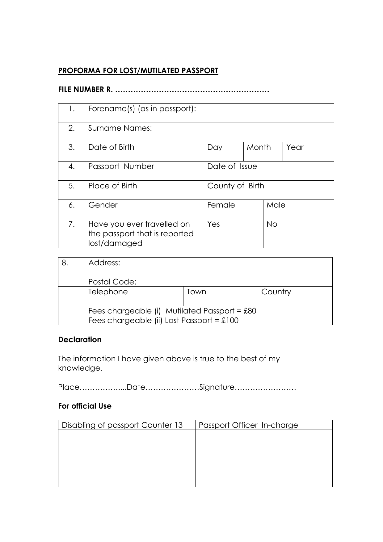Download Proforma For Lost Or Damaged Passport - SheriaHub Documents