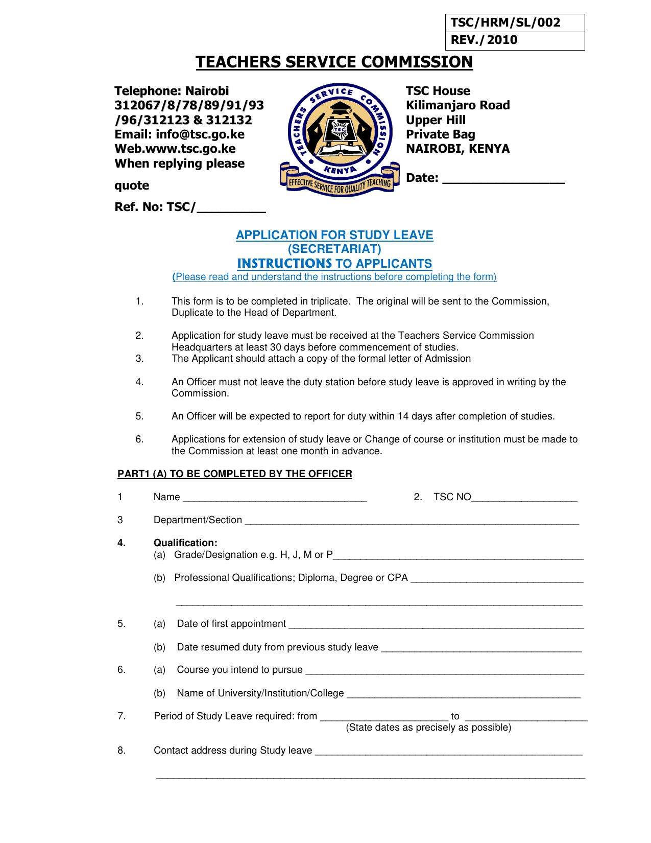 Download Study Leave Form Secretariat (tsc/hrm/sl/002) - SheriaHub ...
